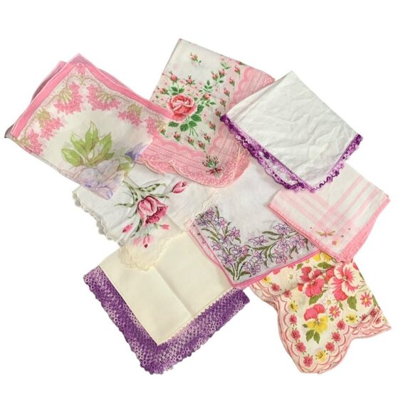 Accessories | Vintage Floral Handkerchiefs Set Of 8 Cotton Mix Pink ...